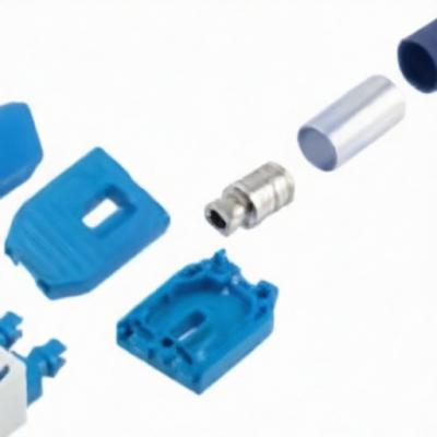 China LCOM FOC-LCSM0250-0U0R 5mm Single Mode LC Duplex Fiber Optic Connector with Latch Clip and Two Dust Caps for sale