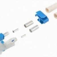 China LCOM FOC LCSM0230 0L0E LC Duplex Fiber Connector 3.0mm SM Blue Long Boot with Eyelet and Crimp Ring for sale