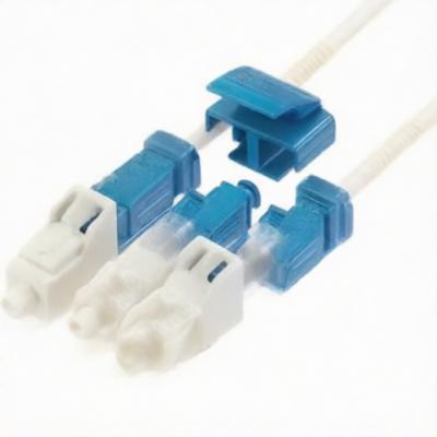 China Fiber Optic Connector LC Duplex Blue Short Boot 09mm Single Mode with Dust Caps L-com FOC-LCSM0209-0S00 for sale