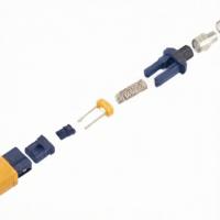 China MPO Male Connector 12 Fiber Single Mode 3.0mm Cable Low Loss Dust Cap L-com FOC-MPMSM1230-YL0P0 Fiber Optic Connector for sale