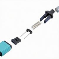 China Low loss 12 fiber multimode mpo male connector aqua color short boot L-com FOC-MPMMM1230-AQSP0 durable design for sale