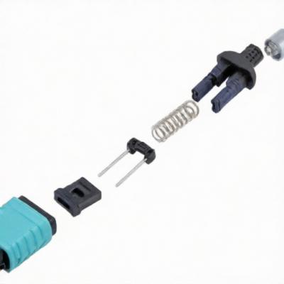 China Low loss 12 fiber multimode mpo male connector aqua color short boot L-com FOC-MPMMM1230-AQSP0 durable design for sale
