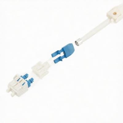 China Blue UNIBOOT LC Duplex Connector 2.0mm Single Mode Fiber L-com FOC-LCSM0220-0U0R with Dual Dust Caps for sale