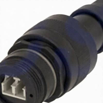 China IP68 Rated In Line Coupler L com RLRM121LP01A Duplex Fiber Optic Connector With Dust Cap Beige Color for sale