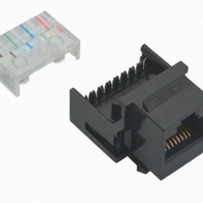 China 8x8 Keystone IDC Jack Connector L-com EC1107B-8C with Black Thermoplastic Housing and IDC Terminals for sale