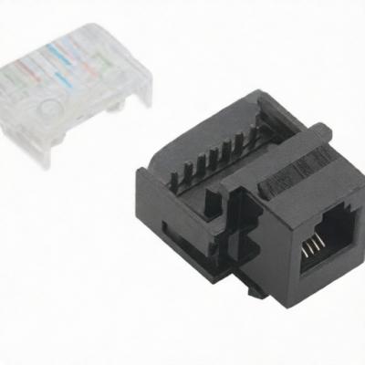 China RJ11 6x4 Keystone IDC Jack L-com EC1107B-4C with Gold Plated Contacts and Black Thermoplastic Housing for sale