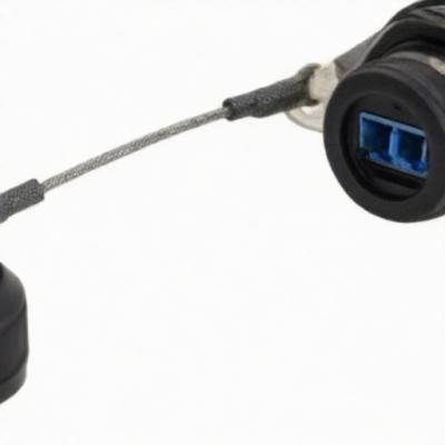 China IP68 Rated Duplex Fiber Optic Connector L-com RLRK121LC02B with Stainless Steel Lanyard and Dust Cap for sale