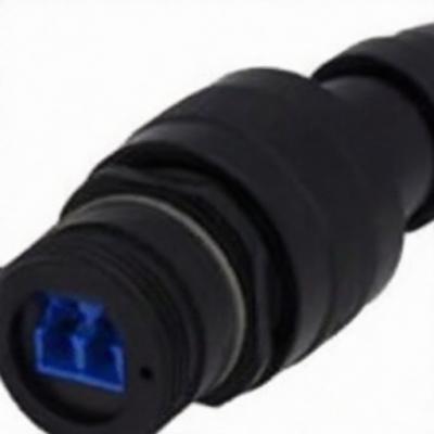 China Fiber optic duplex in line coupler with dust cap IP68 protection L-com RLRM121LP02B blue color model for sale