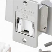 China Durable Shielded Cat 6 Keystone Adapter Flange Mounted L-com ECFRJTLC6S-POE with Nickel Plate Finish for sale