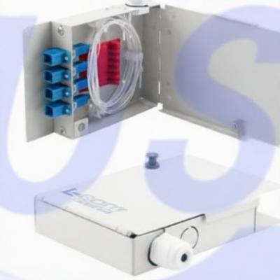 China Fiber optic terminal box L-com LCFTB-104-SC wall mount with 4 simplex SC UPC couplers and cable tray for sale