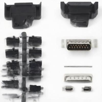 China connectivity MH CONNECTORS MHD45PPK15-DB15P-K connector with black PBT plastic and nickel plated shell finish for sale