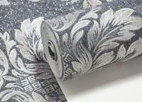 China Removable Embossed Vinyl Wallpaper with Sliver and Black Damask Pattern for sale
