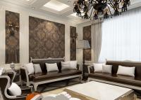 China Removable Victorian Damask Wallpaper Embossed Black and Golden Pattern , 0.53*10m/ roll for sale