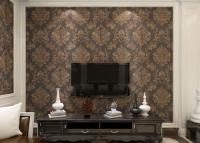 China Removable Victorian Damask Wallpaper Embossed Black and Golden Pattern , 0.53*10m/ roll for sale