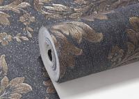 China Removable Victorian Damask Wallpaper Embossed Black and Golden Pattern , 0.53*10m/ roll for sale