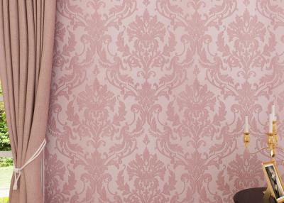 China Flocking Pink Floral Pattern European Style Wallpaper for Bedroom , Living Room for sale