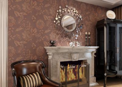 China Brown Floral Pattern Washable Vinyl Wallpaper With Embossed Rustic Style for sale