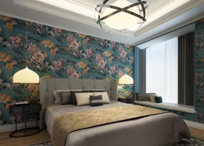 China Beautiful Green Washable Vinyl Wallpaper with Retro Vantage Floral Pattern for sale