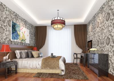 China Grey Vinyl Embossed Victorian Damask Wallpaper Removable , Tear - resistant for sale