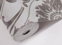 China Grey Vinyl Embossed Victorian Damask Wallpaper Removable , Tear - resistant for sale