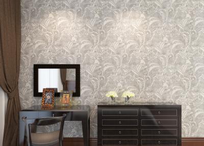 China Ivory White Embossed Floral Pattern Wallpaper / Wall Coverings For Shop Walls for sale