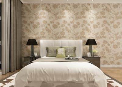 China Khaki Color 3D Floral Wallpaper for Wall Decoration / PVC  Wall Coverings for sale