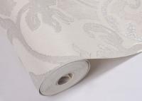 China Creamy White Living Room Wallpaper with Embossed Symmetrical Floral Pattern for sale