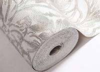 China Eco - Friendly Silver Vinyl Removable Wallpaper With Floral And Leaf  Pattern , 0.53*10M for sale
