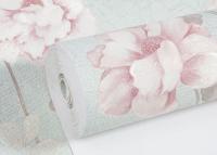 China Light Green Living Room Wallpaper Rustic Style with Red Floral Pattern , 0.53*10m/ roll for sale