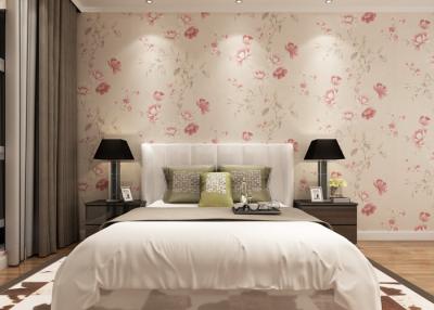 China Eco - friendly Light Pink Country Floral Wallpaper , Bedding Room Vinyl Wall Coverings for sale