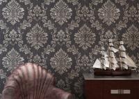 China Removable Embossed Vinyl Wallpaper with Sliver and Black Damask Pattern for sale