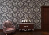China Removable Embossed Vinyl Wallpaper with Sliver and Black Damask Pattern for sale