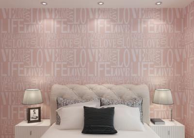 China Eco- Friendly Non Woven Wallpaper With English Letters , Pink And White Patterned Wallpaper for sale