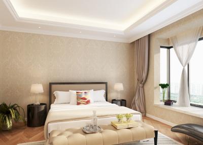China Lovely Beige Color Country Home Wallpaper With Symmetrical Leaf Pattern for sale