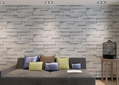 China Modern Washable Vinyl Kitchen Wallpaper With White 3D Stone Pattern , 0.53*10m/ Roll for sale