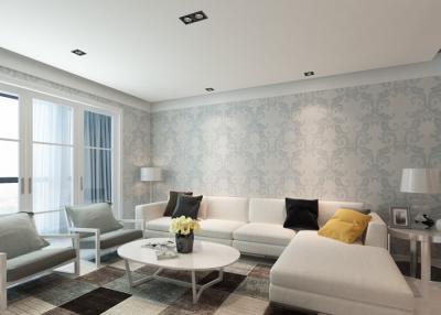 China Ivory White Damask Pattern Victorian Wallpaper for Interior Decoration , Anti - static for sale