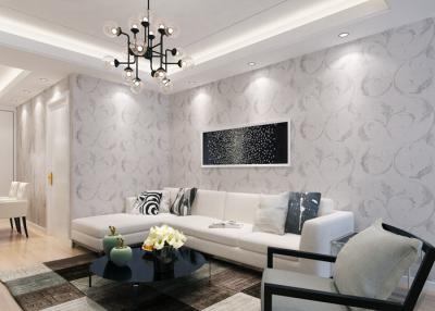 China Decorative Embossed Vinyl Country Style Wallpaper with Grey Leaf Pattern , CSA Standard for sale