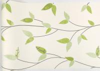 China Hotel Bedroom Asian style Wallpaper Breathable with White Green Leaves pattern for sale