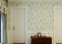 China Hotel Bedroom Asian style Wallpaper Breathable with White Green Leaves pattern for sale