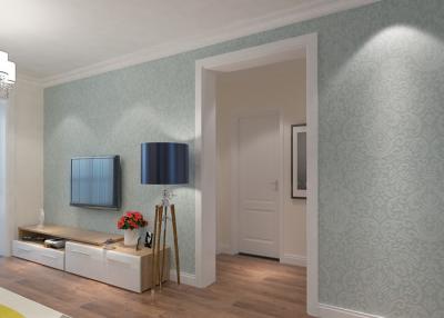 China Sky Blue PVC Accurate Pressing Victorian Damask Wallpaper for Corridor , SGS Approved for sale