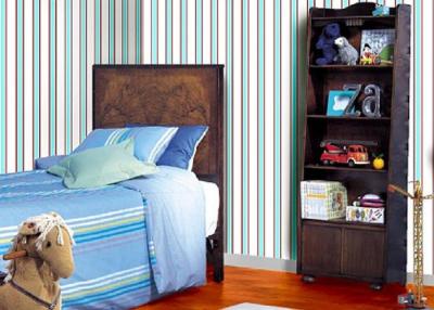 China Removable Blue And Grey Striped Wallpaper Non Woven Wall Covering 0.53*10M for sale