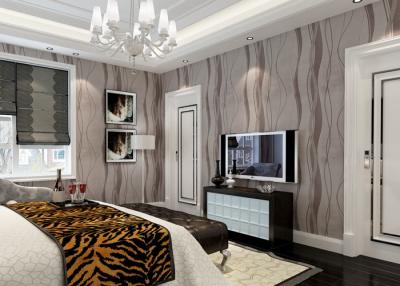 China Grey Removable Wall Coverings Contemporary Bedroom Wallpaper With Curve Line Pattern for sale