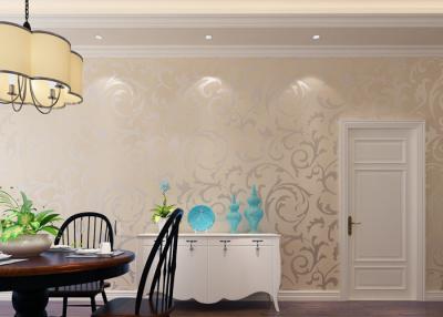China Removable Embossed Vinyl Wallpaper for Living Room , Creamy White Leaf Pattern for sale