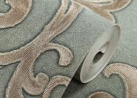 China Waterproof PVC Green Damask Victorian Pattern Wallpaper With Non Woven Materials for sale