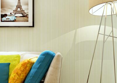 China Non Woven Interior Decorating Wallpaper , Beige Flocking Striped Wallpaper For Living Rooms for sale