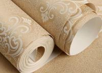 China Brown Damask Embossed European Style Wallpaper Moisture Proof With Natural Plant Fibers for sale