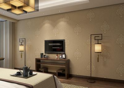 China Brown Damask Embossed European Style Wallpaper Moisture Proof With Natural Plant Fibers for sale