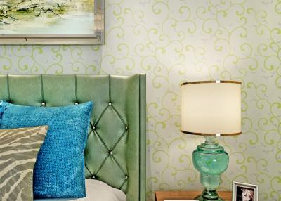 China Green and Silvery Washable Vinyl Wallpaper , Modern Living Room Wall Covering for sale