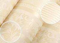 China Custom Non Woven European Style Wallpaper With Beige Stripes And Floral Pattern for sale