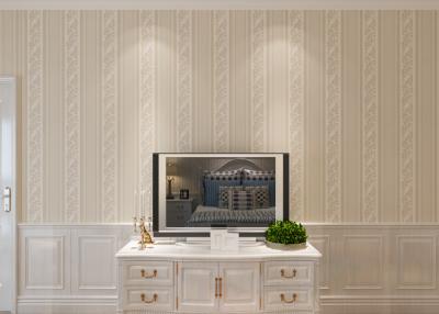 China Custom Non Woven European Style Wallpaper With Beige Stripes And Floral Pattern for sale